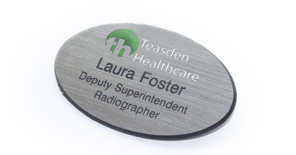 Printed Oval Plastic Name Badge 76mm x 38mm