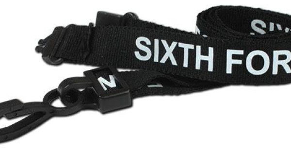 15mm Pre-Printed SIXTH FORM Lanyard in Black with Clip