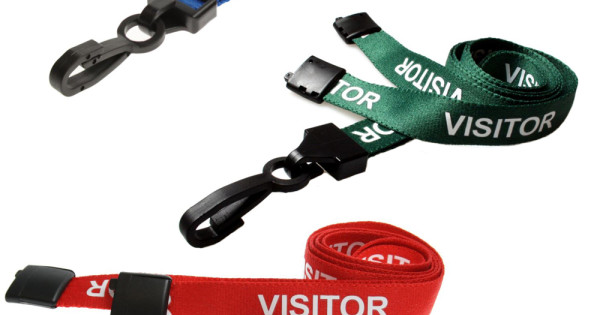 15mm Pre-Printed VISITOR Lanyard with Black Plastic Clip - Pack of 100